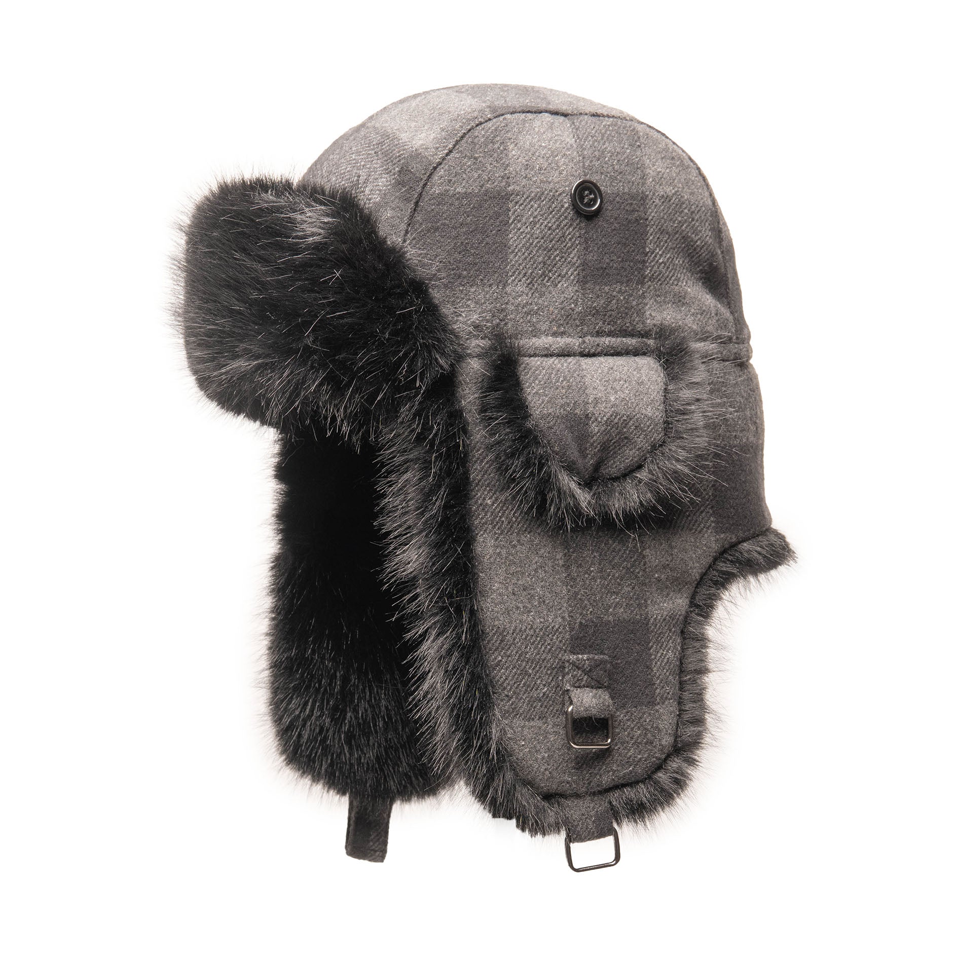 Faux Fur Aviator with Buffalo Check Cover – Crown Cap