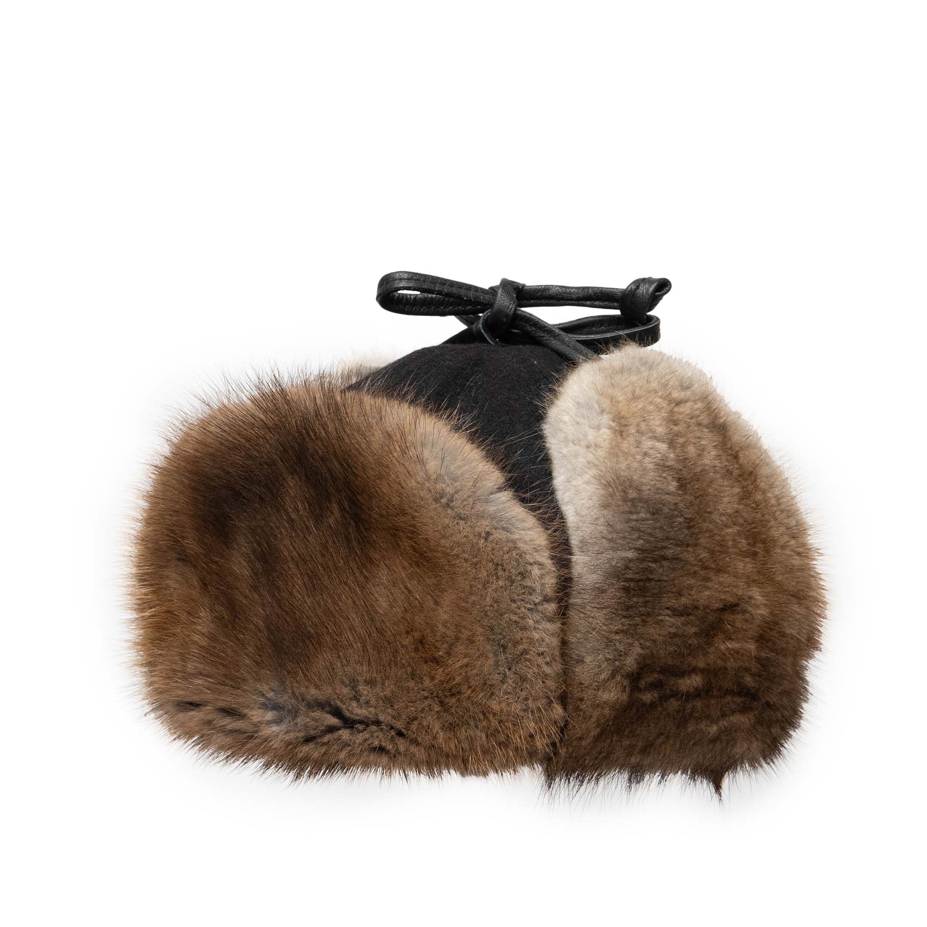 Muskrat Yukon Fur Hat with Melton – Crown Cap