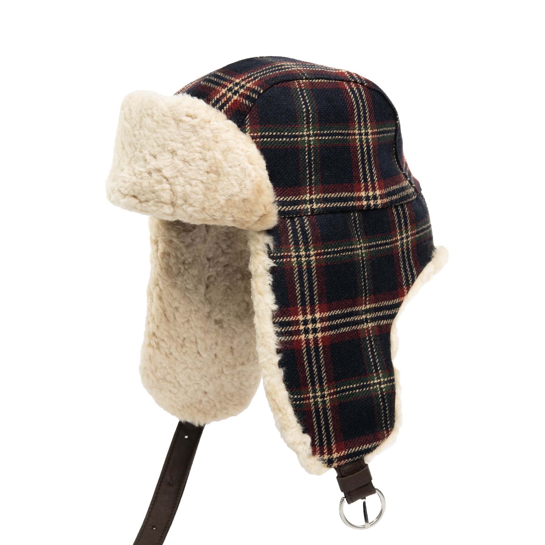 Wool Highland Plaid Aviator with Shearling Trim – Crown Cap