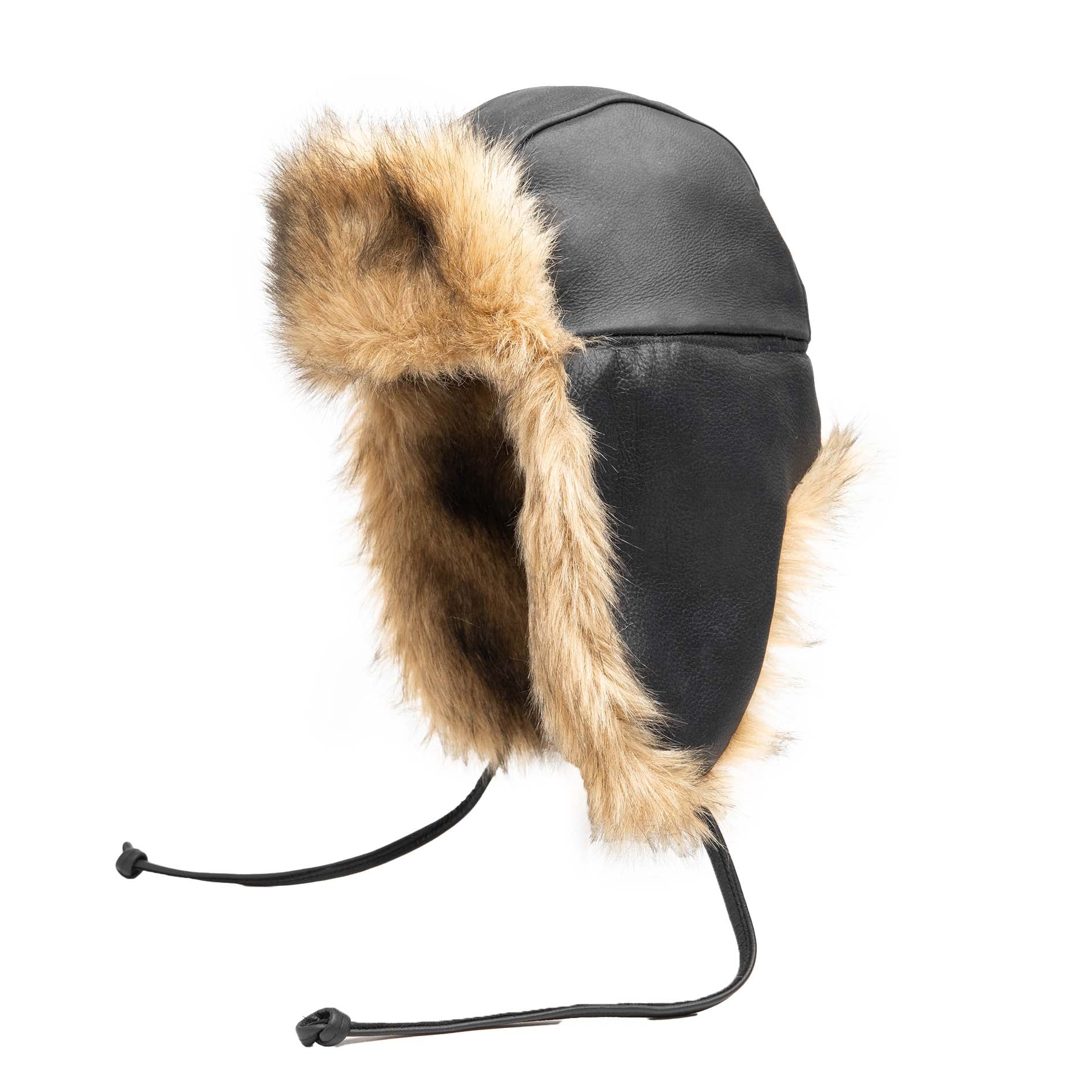 Web Exclusive-Vintage Leather Aviator with Faux Coyote Trim – Crown Cap